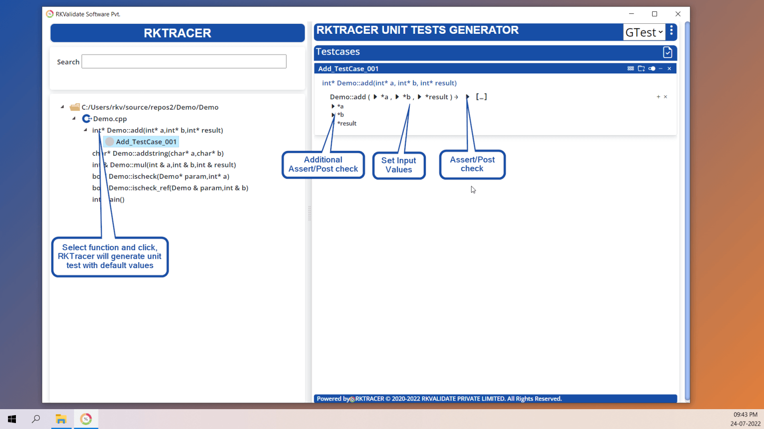 Generator Unit Test in GoogleTest framework for C/C++ applications