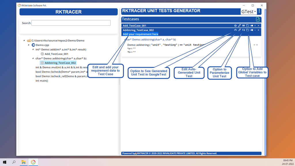 Generator Unit Test in GoogleTest framework for C/C++ applications