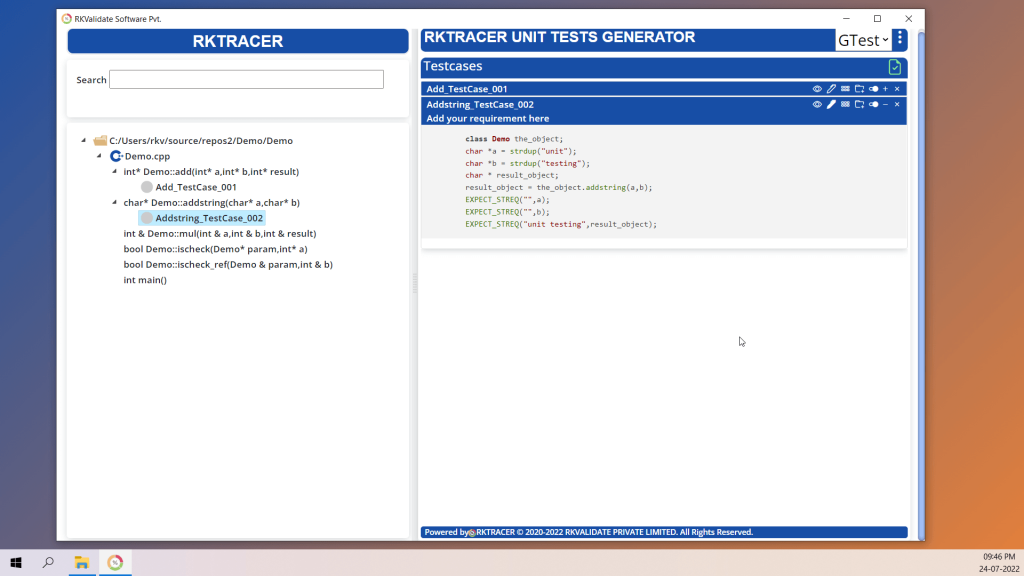 Generator Unit Test in GoogleTest framework for C/C++ applications