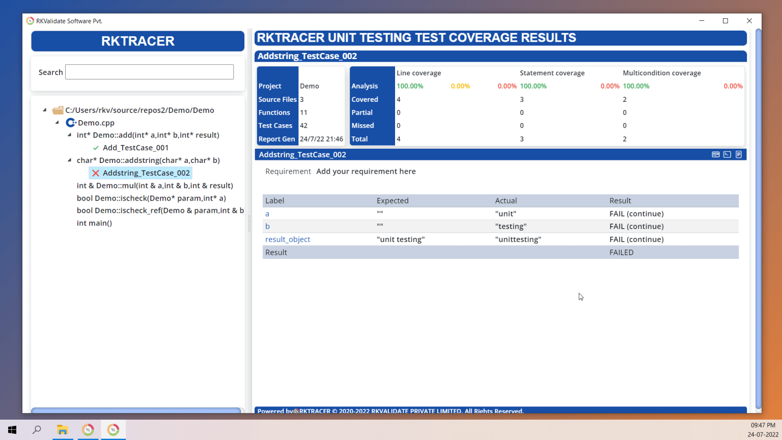 Generator Unit Test in GoogleTest framework for C/C++ applications